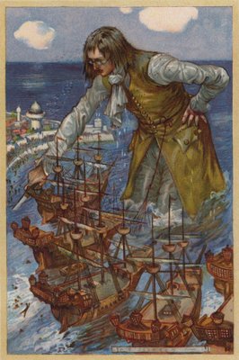 Gulliver Captures the Fleet of the Blefuscudians