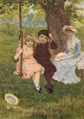 Boy and girl sitting on a swing