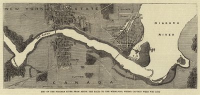 Map of the Niagara River from above the Falls to the Whirlpool where ...