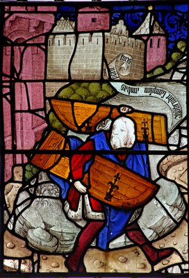 Window s2 depicting Samson carrying the Gates of Gaza