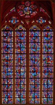 Window depicting Adam and Eve, Cain and Abel