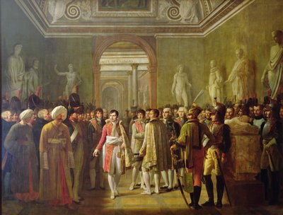 Emperor Napoleon I (1769-1821) receives members of the Army after his ...