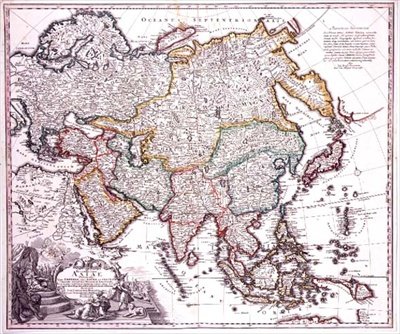 Asia Minor, Arabia and Japan, c.1725 (coloured engraving)