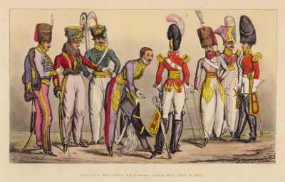 English Military Uniforms (Cavalry) 1821 and 1822 (coloured engraving)