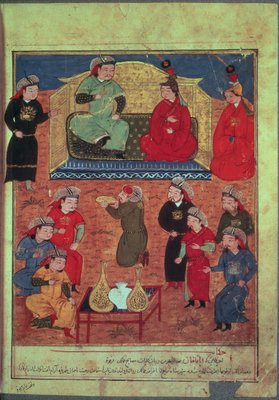 Arghan Khan with two of his wives and his son Ghazan, from a book by ...