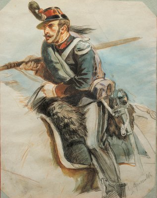 Study of uniforms, Drawing by Stanislao Grimaldi del Poggetto