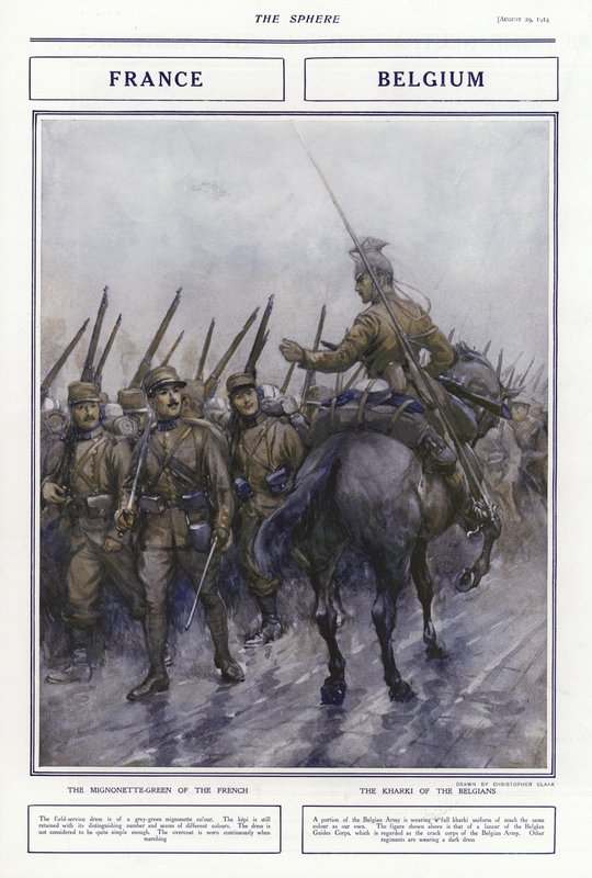 French and Belgian military uniforms, World War I, 1914