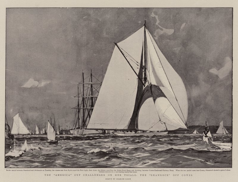 The America Cup Challenger on her Trials, the Shamrock off Cowes