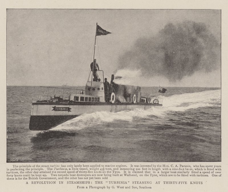 A Revolution in Steamships, the Turbinia Steaming at Thirty-Five Knots