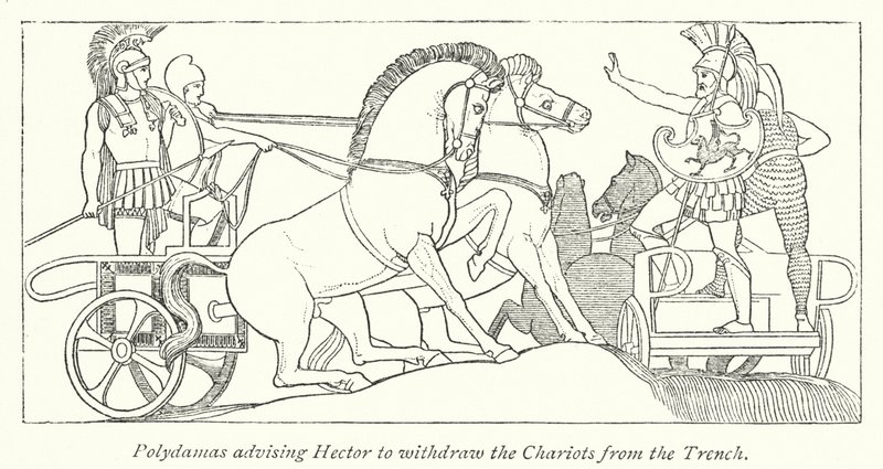 Polydamas advising Hector to withdraw the Chariots from the Trench