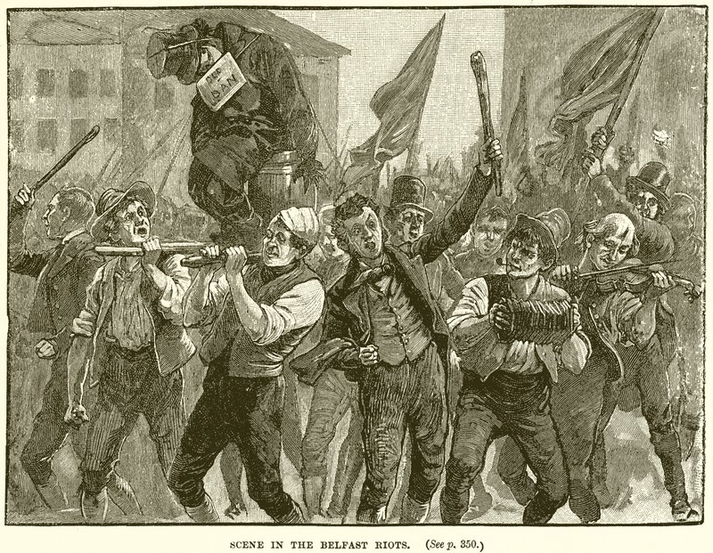 Scene in the Belfast Riots by English School: Fine art print