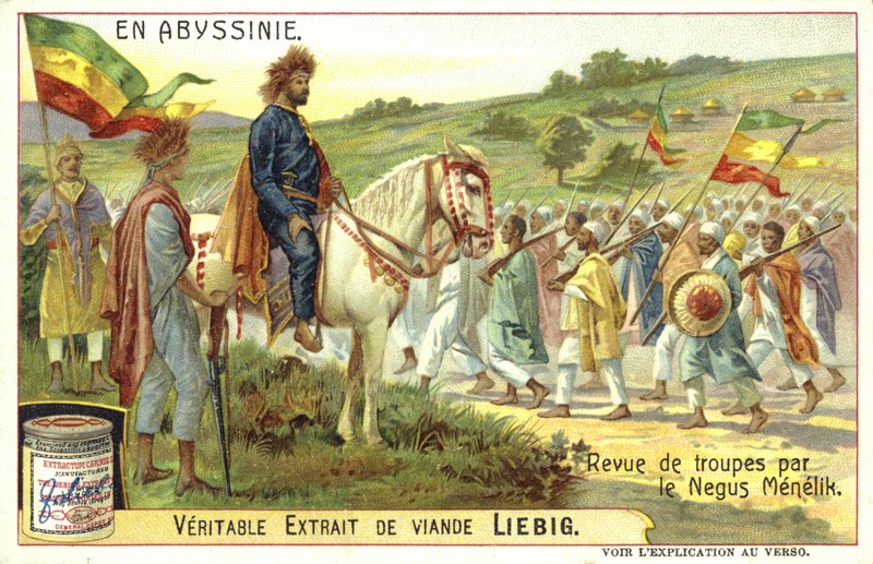 Emperor Menelik II of Ethiopia reviewing troops