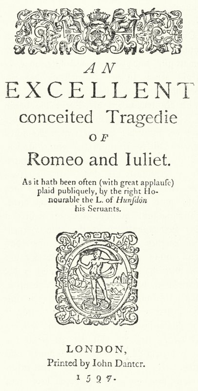 Quarto Shakespeare Title Page Of The First Quarto Edition Of