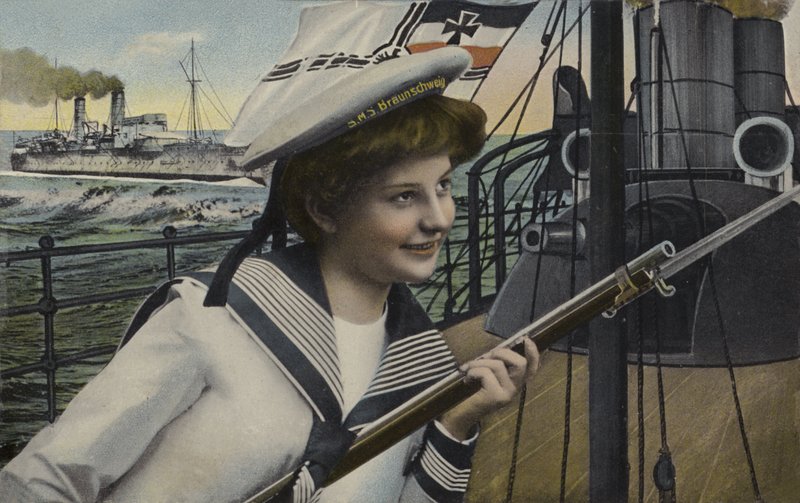 Woman in the uniform of a sailor from the German battleship Braunschweig
