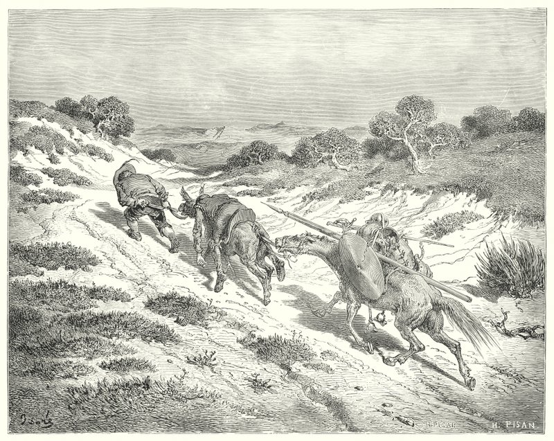 Gustave Dore's Don Quixote: "Leading the ass by the halter, he took the ...