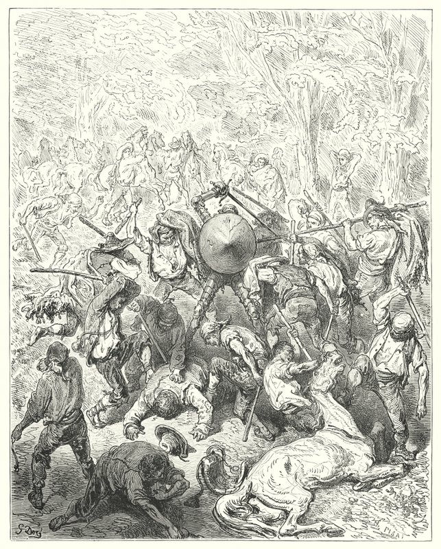 Gustave Dore's Don Quixote: "The Yanguesians betook themselves to their ...