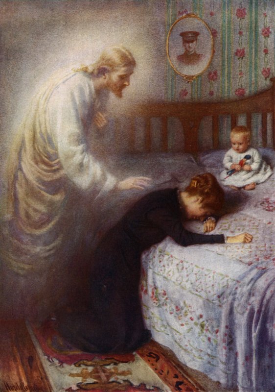 Christ the Comforter: Jesus consoling a grieving British war widow