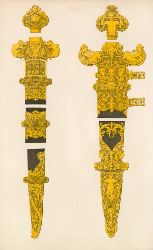 The Ornamental Portions of a Dagger and Sword, Designed by Holbein