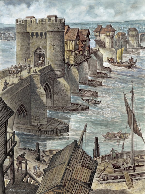 Reconstruction Showing Old London Bridge a Few Years After It Was Built ...