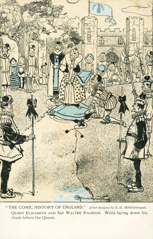 Sir Walter Raleigh laying down his cloak for Queen Elizabeth I to avoid ...